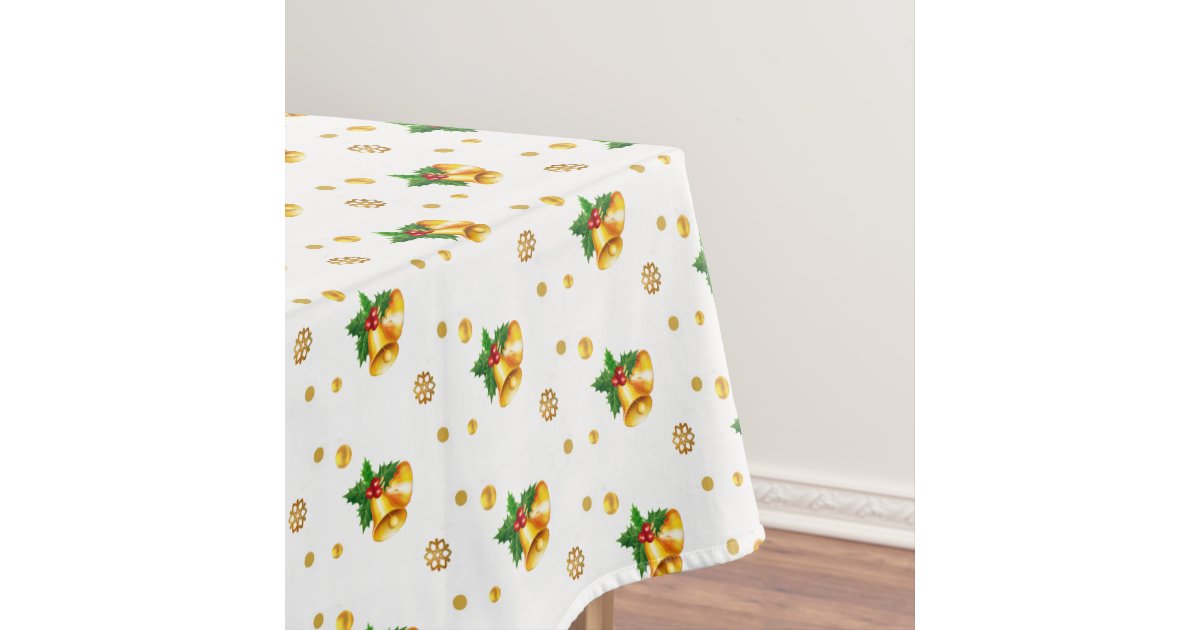 Elegant Gold Christmas Bells and Golden Confetti Tablecloth | Zazzle