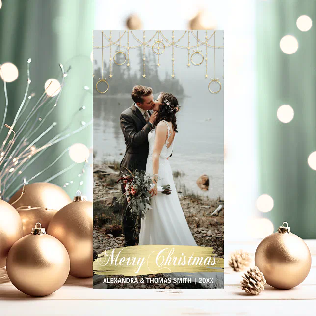 Elegant Gold Christmas First Married Engaged Card | Zazzle