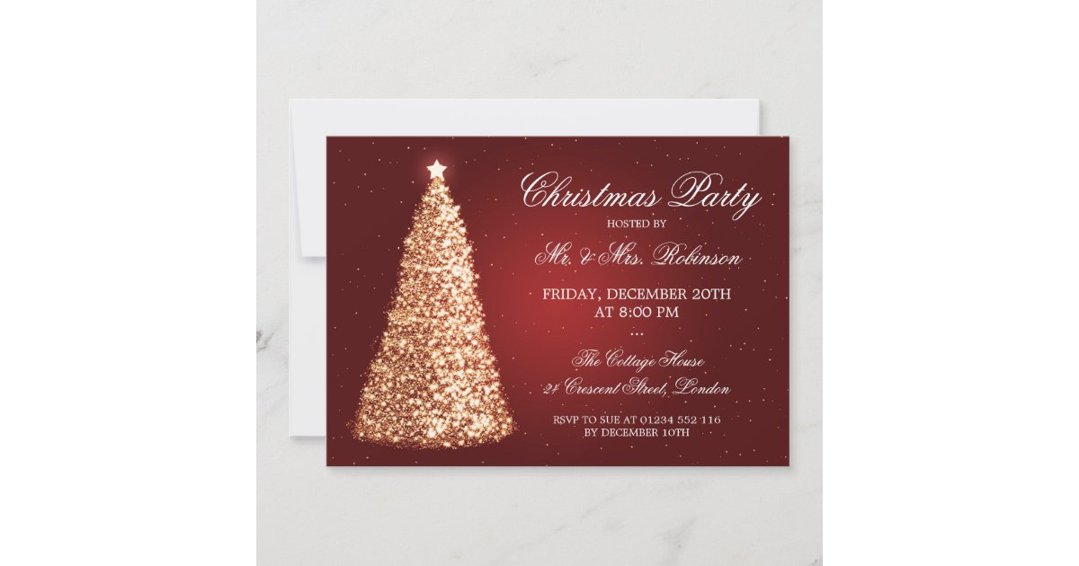 Elegant Gold Christmas Party Red Invitation | Zazzle