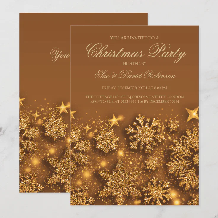 Elegant Gold Christmas Party Winter Glam Invitation | Zazzle