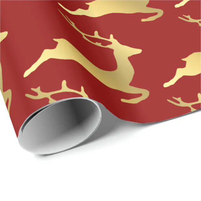 Elegant Gold Christmas Reindeer Pattern Wrapping Paper | Zazzle