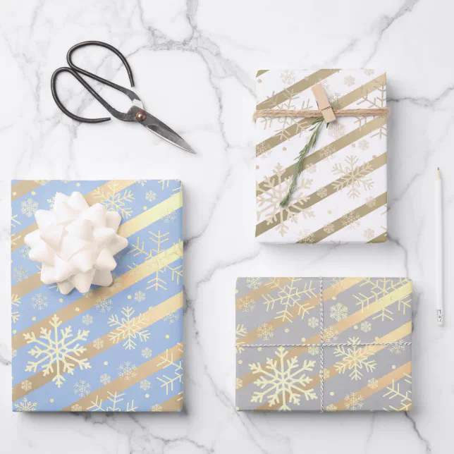 Elegant Gold Christmas Snowflake Pattern Wrapping Paper Sheets | Zazzle