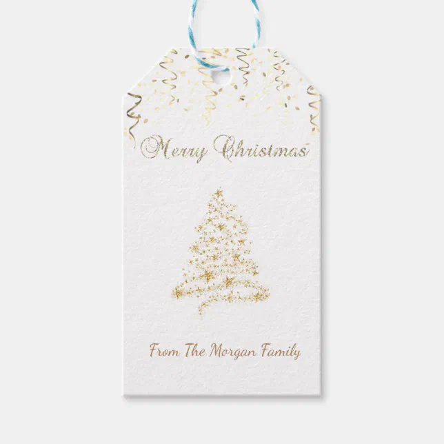 Elegant,Gold Christmas Tree , Confetti Gift Tags | Zazzle