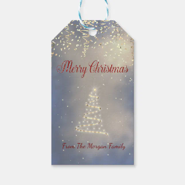 Elegant,Gold Christmas Tree , Confetti Gift Tags | Zazzle