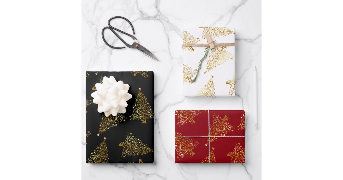 Elegant gold Christmas tree pattern Wrapping Paper Sheets | Zazzle