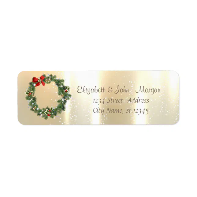 Elegant, Gold Christmas Wreath , Holiday Label | Zazzle