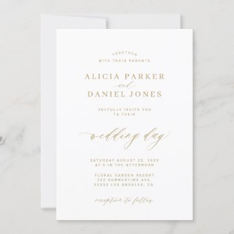 Elegant gold classic calligraphy script wedding invitation | Zazzle