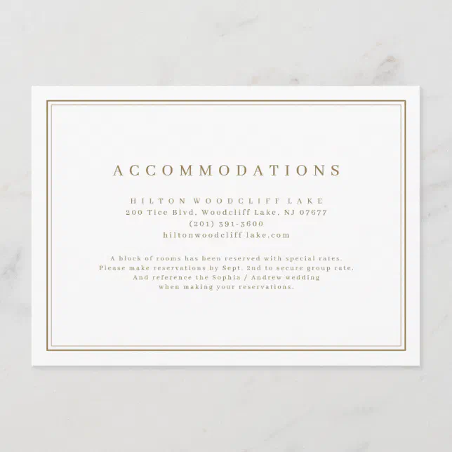 Elegant gold classy minimalist accommodations enclosure card | Zazzle
