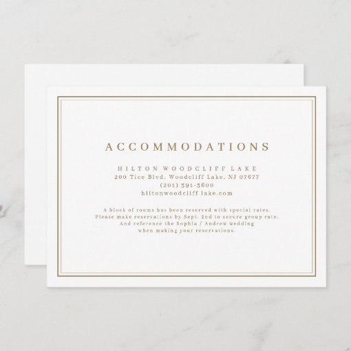 Elegant gold classy minimalist accommodations enclosure card | Zazzle