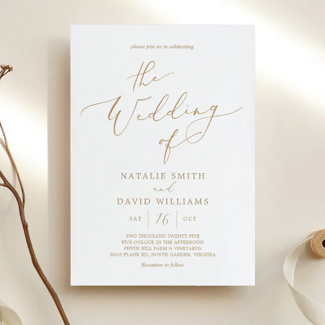Elegant Gold Color Script Wedding Invitation | Zazzle