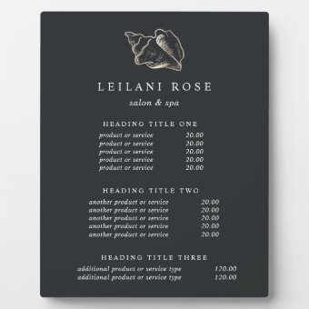 Elegant Gold Conch Shell Pricing/Services Display Plaque | Zazzle