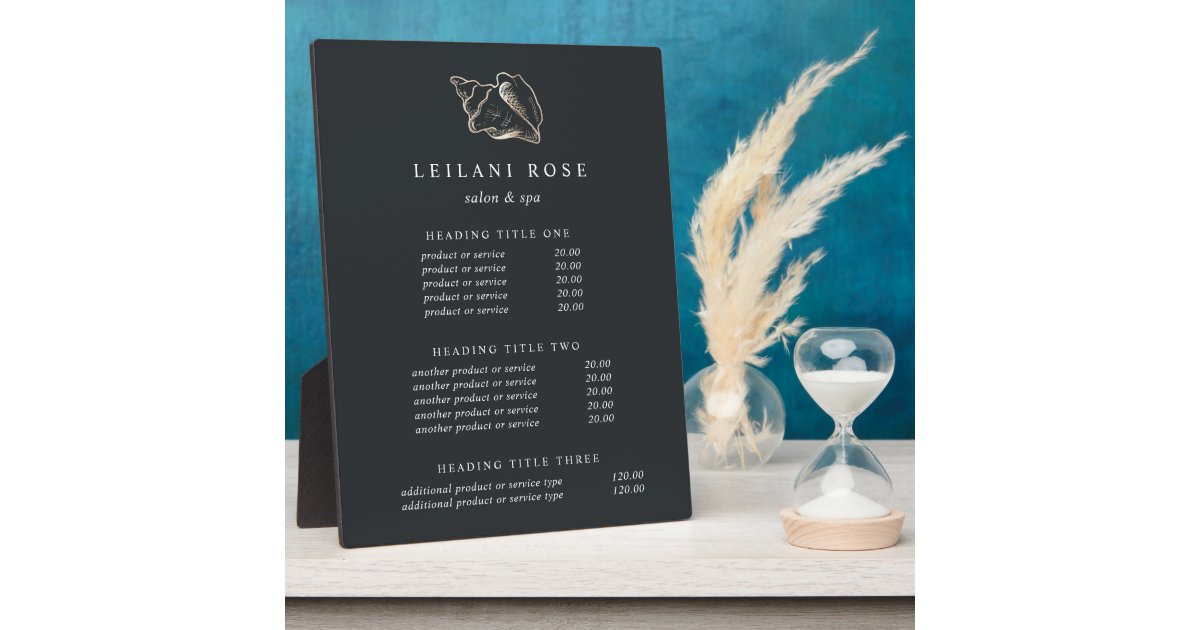 Elegant Gold Conch Shell Pricing/Services Display Plaque | Zazzle