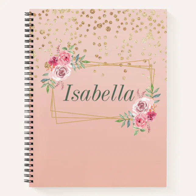 Elegant gold confetti and frame Spiral Notebook | Zazzle