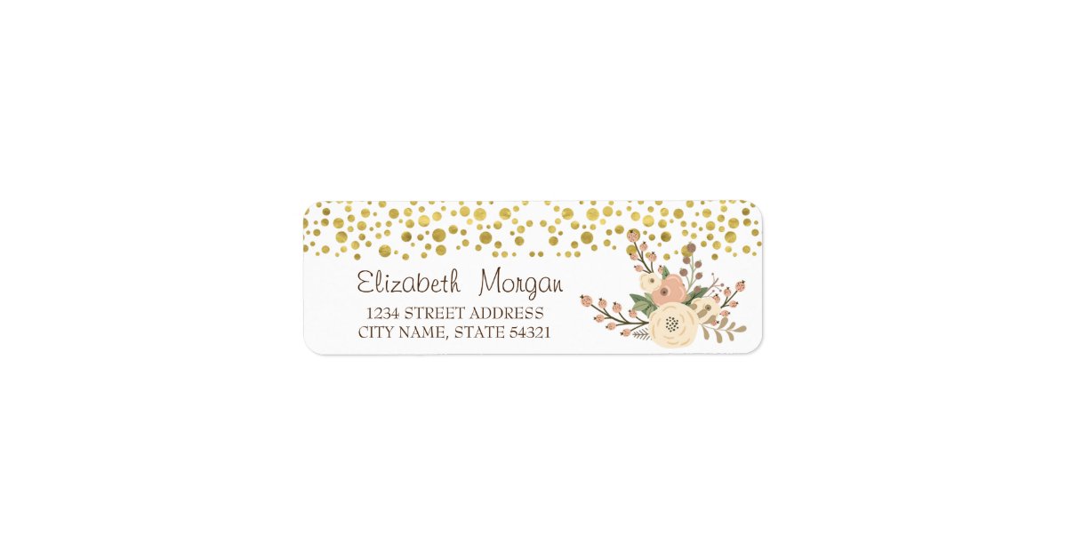 Elegant,Gold Confetti,Flowes AddressLabel Label | Zazzle