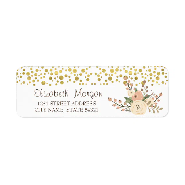 Elegant,Gold Confetti,Flowes AddressLabel Label | Zazzle