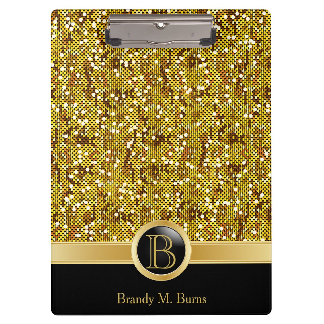 Elegant Gold Confetti Glitter Print Clipboard | Zazzle