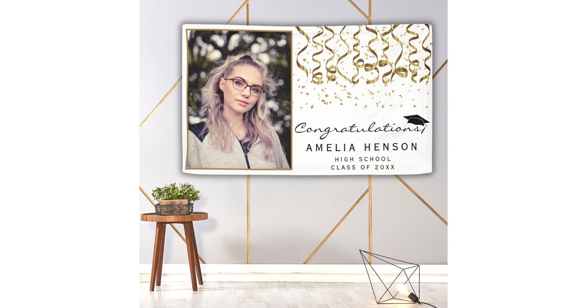 Elegant Gold Confetti Graduate Photo Banner | Zazzle