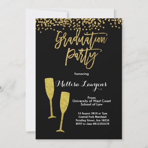 Elegant Gold Confetti Graduation Party Invitation | Zazzle