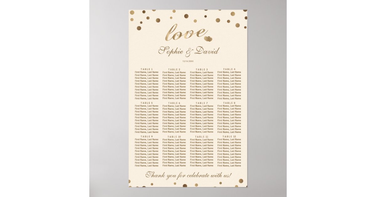 Elegant Gold Confetti Love Champagne Seating Chart | Zazzle