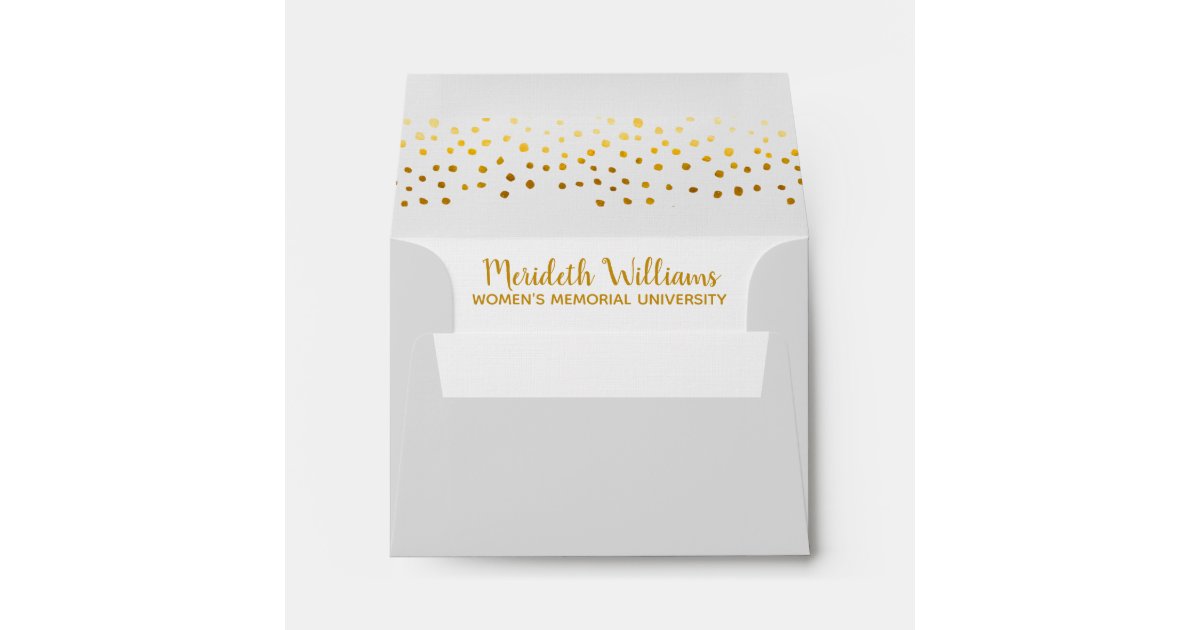 Elegant Gold Confetti White Custom Graduation Envelope | Zazzle