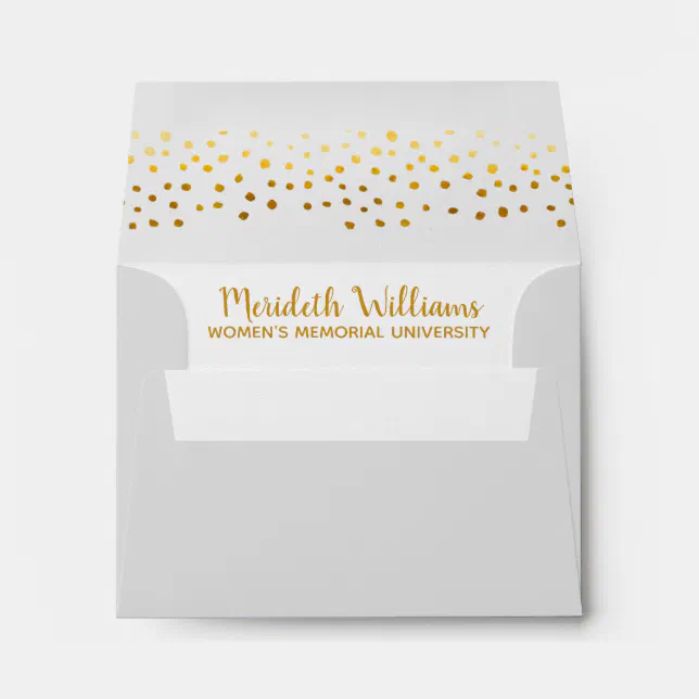 Elegant Gold Confetti White Custom Graduation Envelope | Zazzle