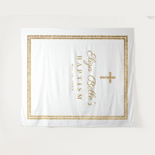 Elegant Gold Cross Baptism Photo Booth Backdrop | Zazzle