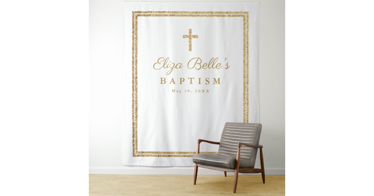 Elegant Gold Cross Baptism Photo Booth Backdrop | Zazzle