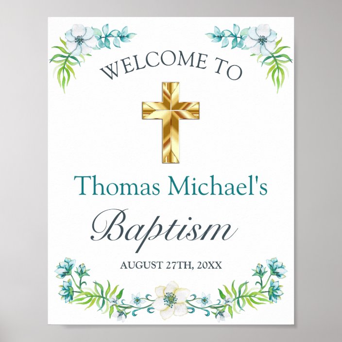 Elegant Gold Cross Baptism Reception Welcome Sign | Zazzle.com