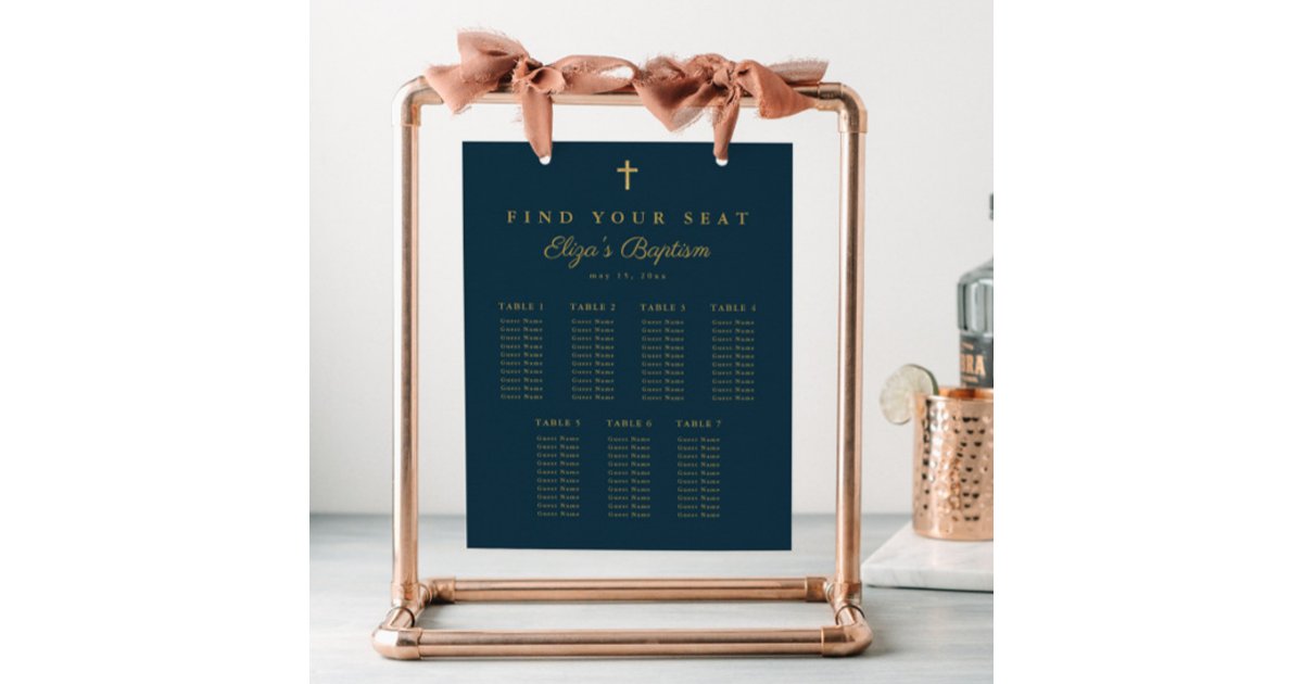 Elegant Gold Cross Baptism Seating Chart | Zazzle