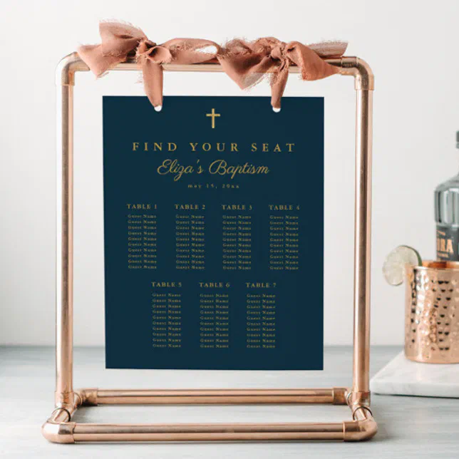 Elegant Gold Cross Baptism Seating Chart | Zazzle