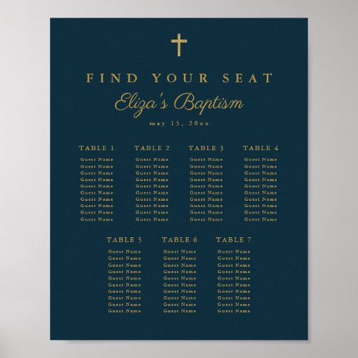 Elegant Gold Cross Baptism Seating Chart | Zazzle