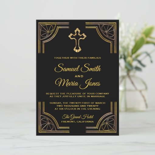 Elegant Gold Cross Christian Wedding Invitation | Zazzle