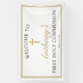 Elegant Gold Cross First Holy Communion Welcome Banner | Zazzle