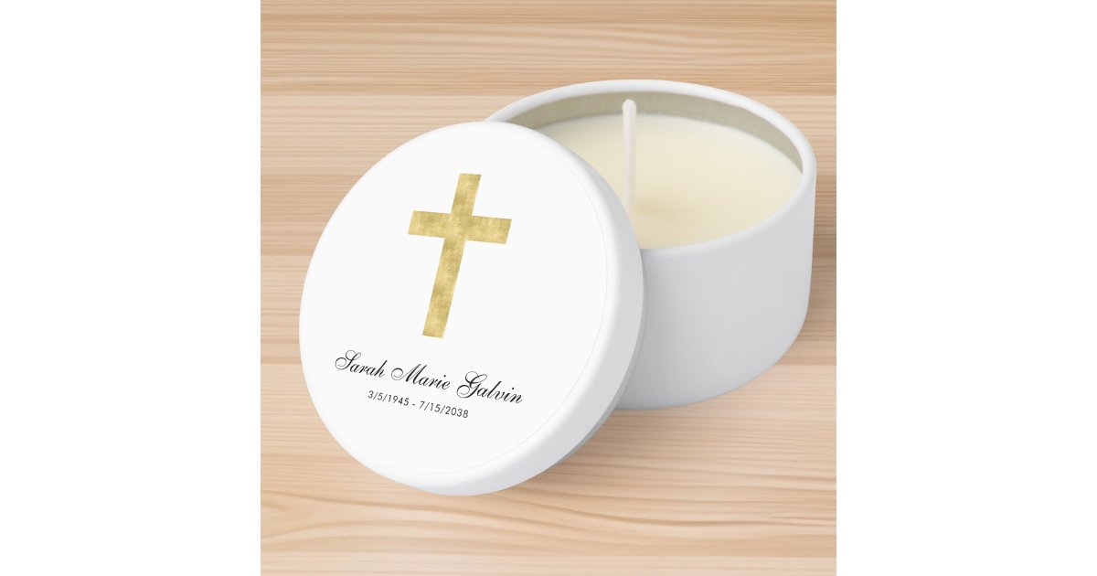 Elegant Gold Cross Funeral Memorial Mini Candle Favors | Zazzle