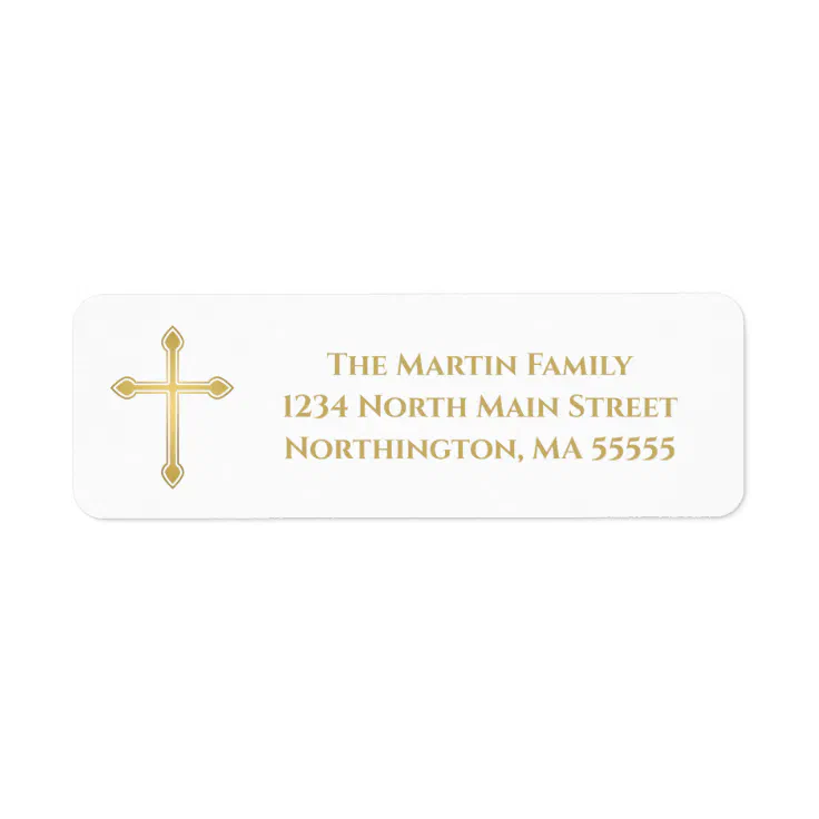 Elegant Gold Cross Gold Typography Return Address Label | Zazzle
