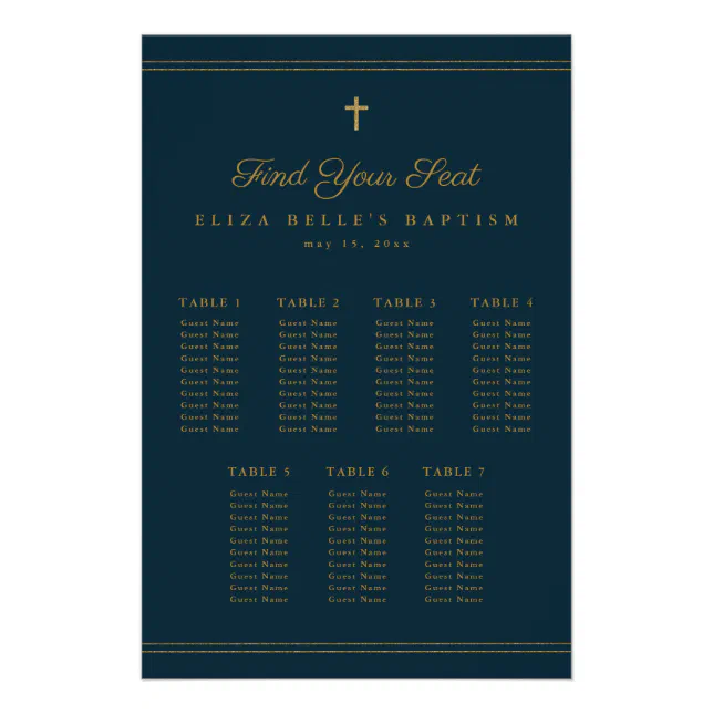 Elegant Gold Cross Religious Baptism Seating Chart | Zazzle