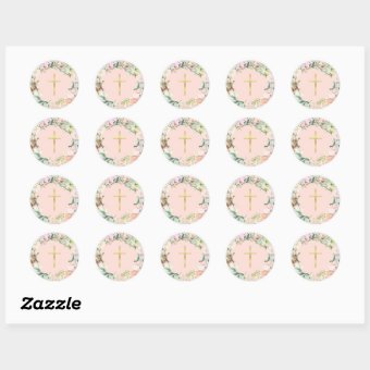 Elegant Gold Cross Woodland Rose Garland Floral Classic Round Sticker ...