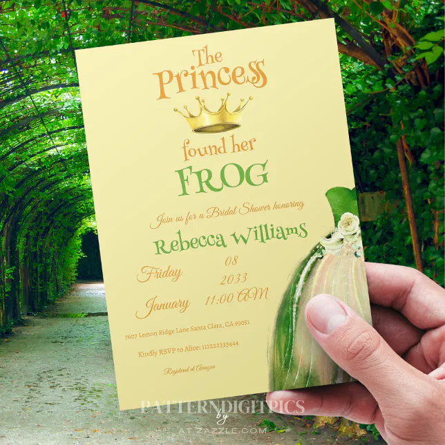 Elegant Gold Crown Princess Frog Bridal Shower Invitation | Zazzle