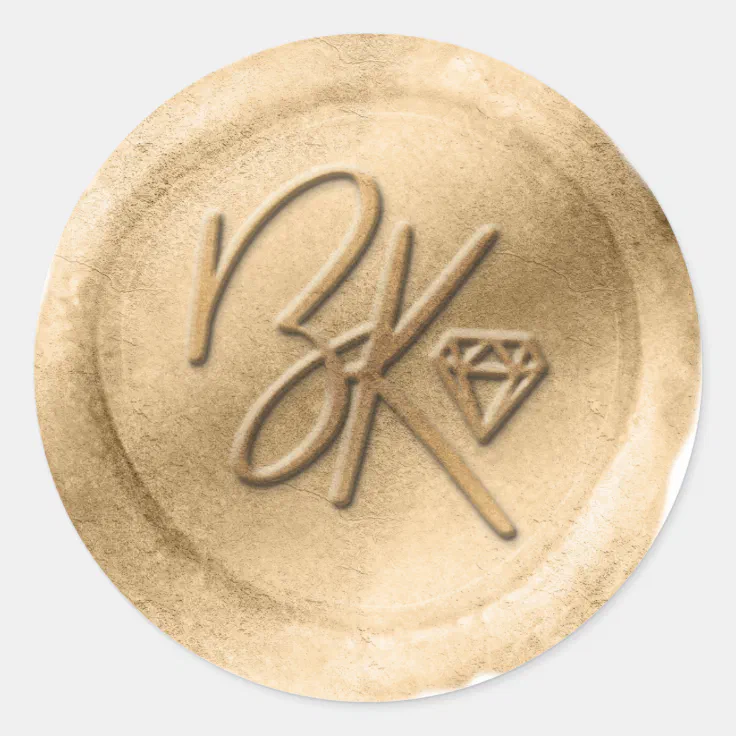 Elegant Gold Custom Made Faux Wax Seal Sticker | Zazzle