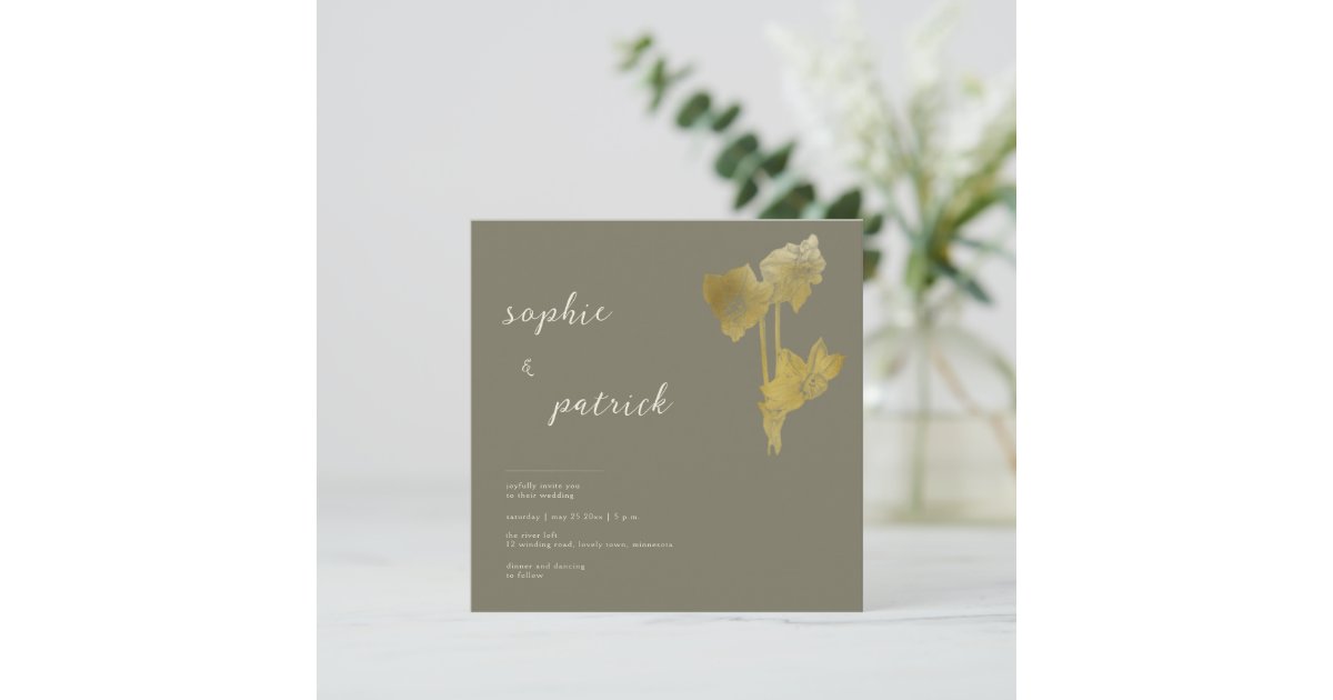 Elegant Gold Daffodils Modern Spring Wedding Invitation | Zazzle
