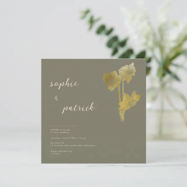 Elegant Gold Daffodils Modern Spring Wedding Invitation | Zazzle