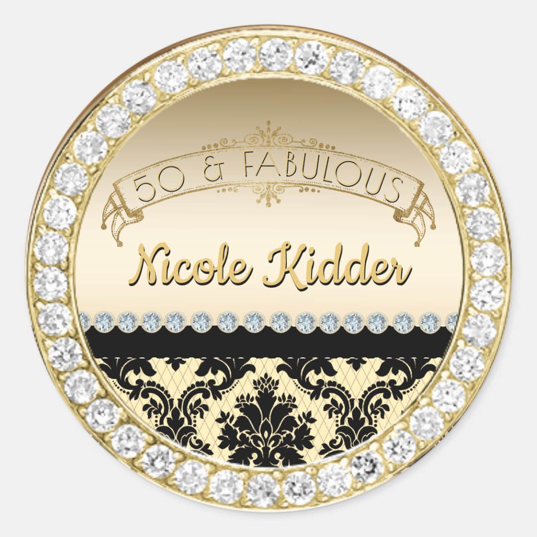 Elegant Gold Damask Diamonds 50 and Fabulous Classic Round Sticker | Zazzle