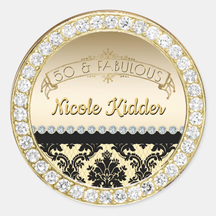 Elegant Gold Damask Diamonds 50 and Fabulous Classic Round Sticker | Zazzle