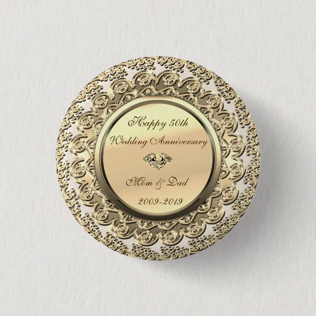 Elegant Gold Diamond 50th Wedding Anniversary Button | Zazzle