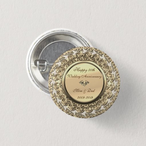 Elegant Gold Diamond 50th Wedding Anniversary Button | Zazzle