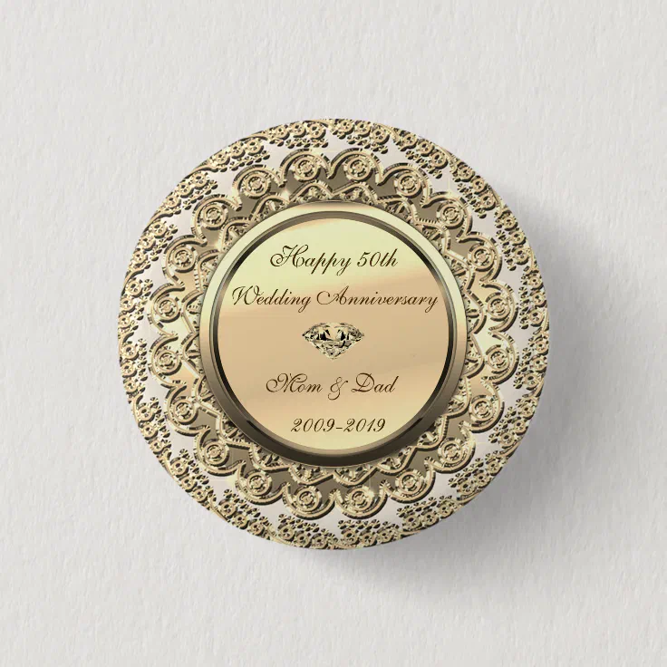 Elegant Gold Diamond 50th Wedding Anniversary Button | Zazzle