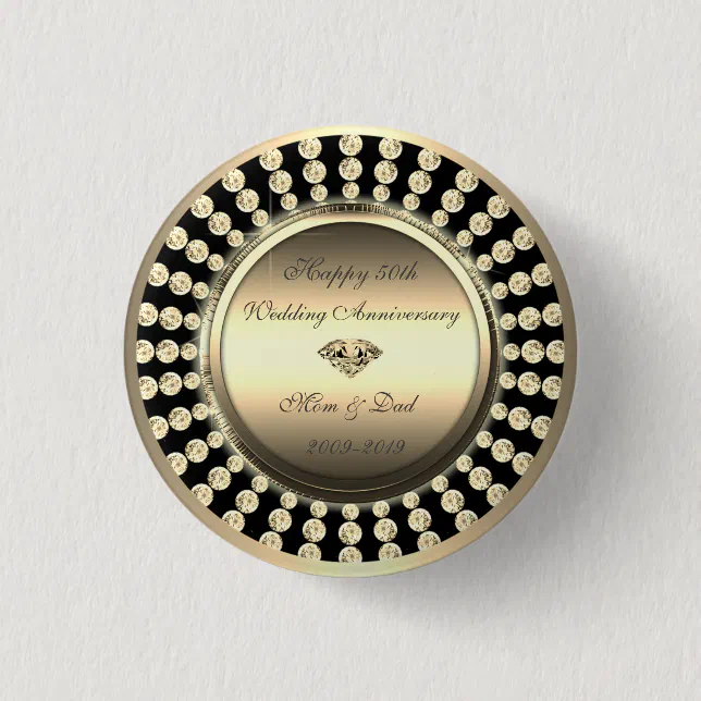 Elegant Gold Diamonds 50th Wedding Anniversary Button | Zazzle