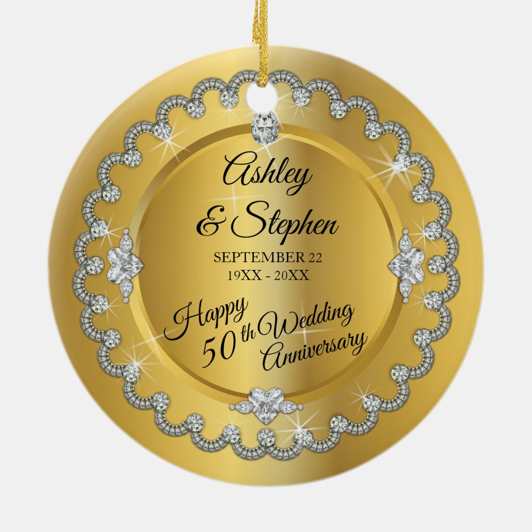 Elegant Gold Diamonds 50th Wedding Anniversary Ceramic Ornament | Zazzle