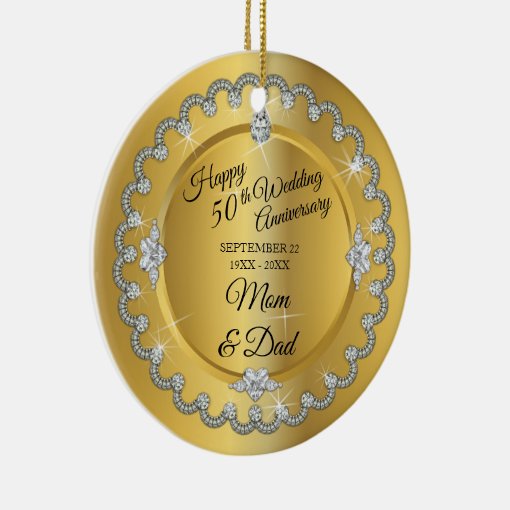 Elegant Gold Diamonds 50th Wedding Anniversary Ceramic Ornament | Zazzle