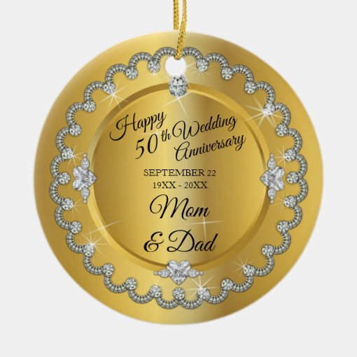 Elegant Gold Diamonds 50th Wedding Anniversary Ceramic Ornament | Zazzle